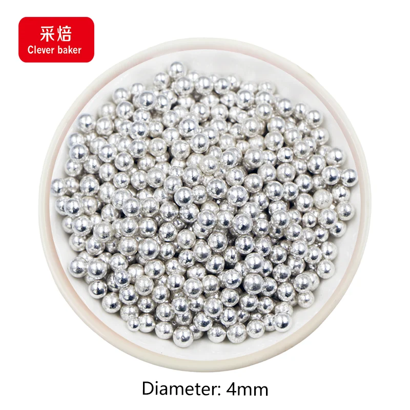 4mm Silver Pearl Pattern Solid Form for Edible Sugar Beads Metallic ...