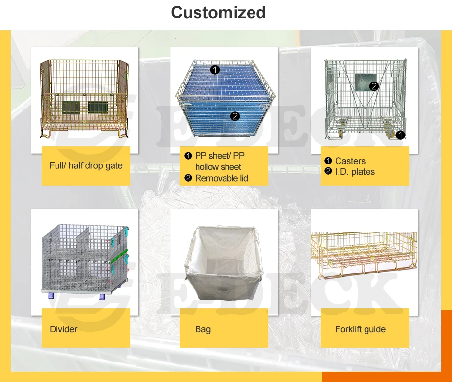 Galvanized Steel Large Foldable Stacker Metal Wire Mesh Container With ...