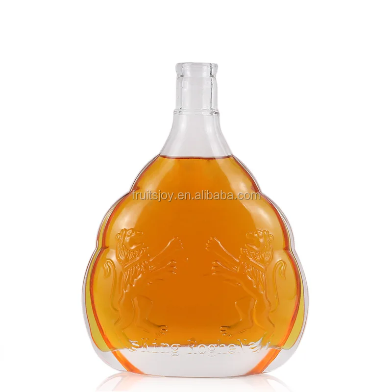 High Quality Lion Embossed 700ml Flat Shape Glass Wine Bottle For Vodka ...