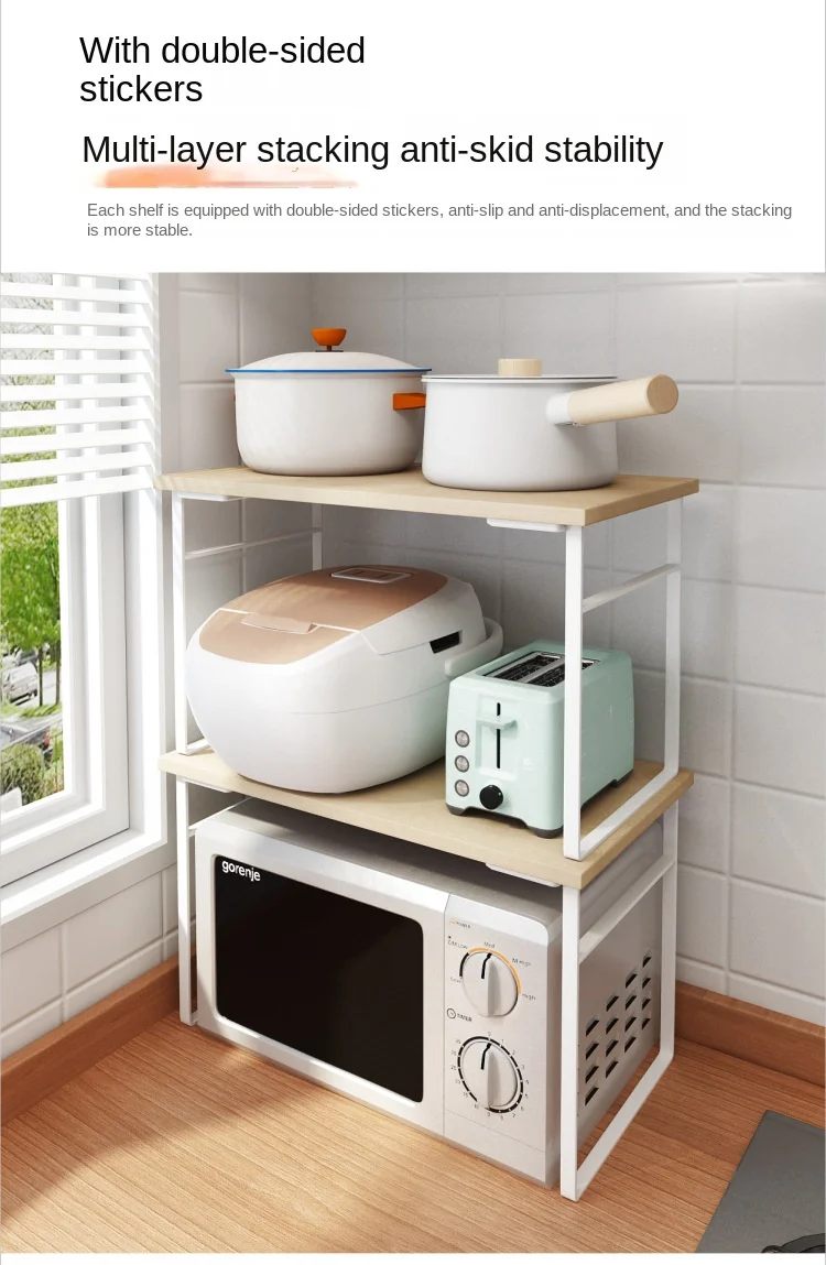 Modern Kitchen Storage Rack Double-Layer Solid Wood Countertop Desktop ...