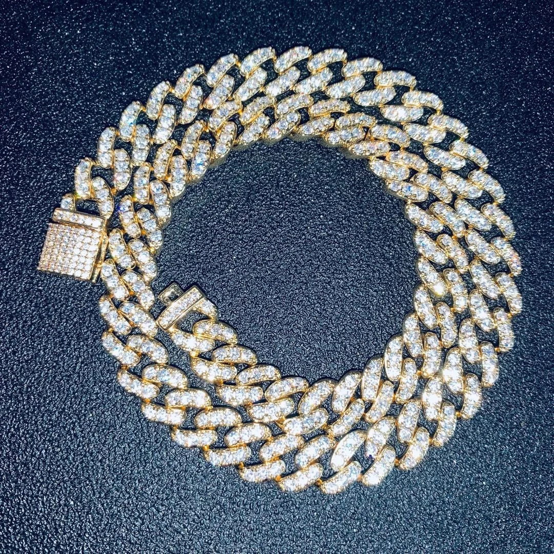 Custom 925 Cuban Moissanite Diamond Link Chain 10mm 12mm 14mm 18mm 19mm ...