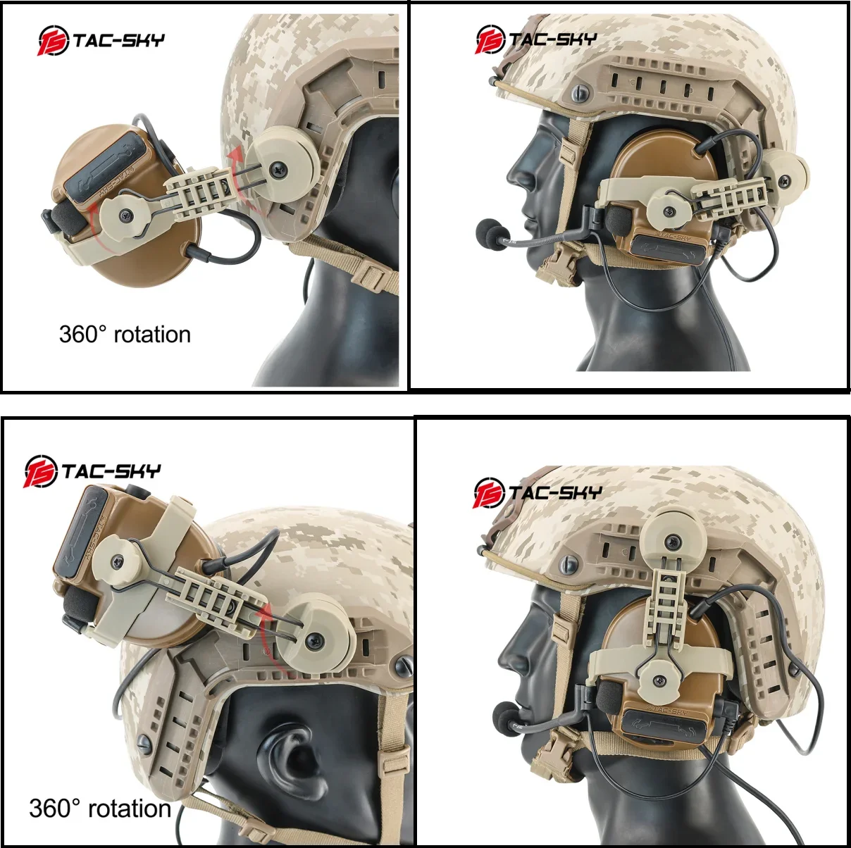 TS TAC-SKY Tactical Helmet Headset for ARC Rail FAST Series Helmet ...