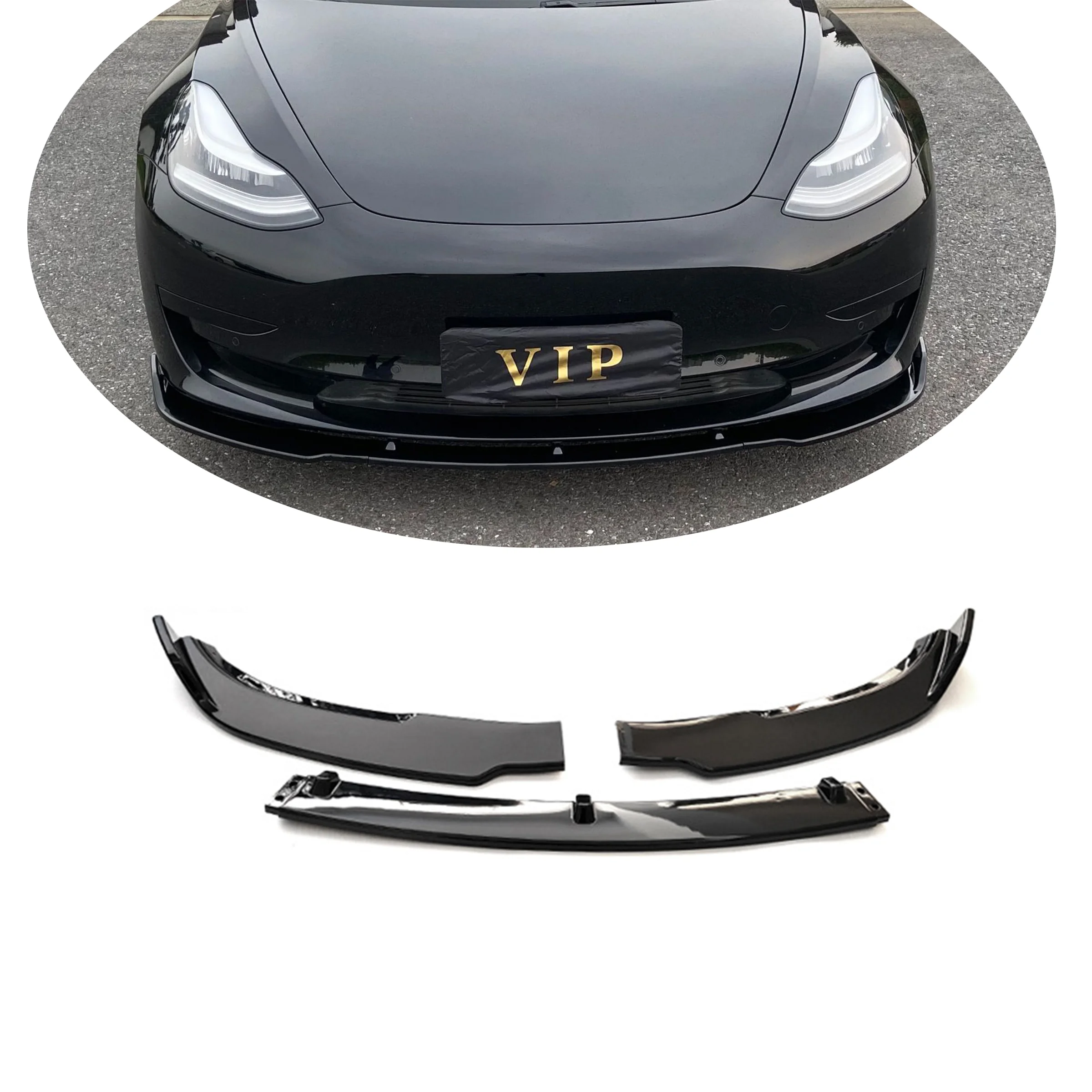 For Tesla Model3 Body Kit Front Lip Abs Glossy Carbon Auto Part Front ...