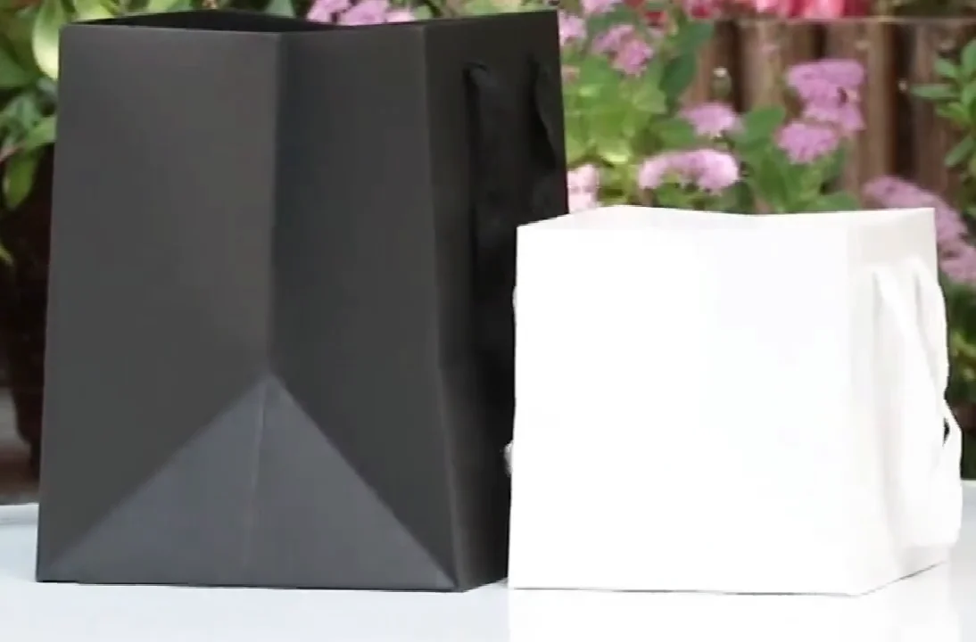 Luxury Pink Flower And Cake Logo Print Big Square Bottom Paper Bag ...