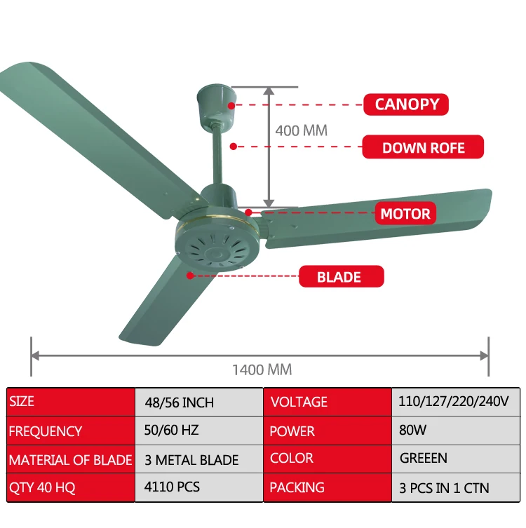 Thailand Myanmar Vietnam Malaysia Style Green Color 48/56inch Ceiling ...