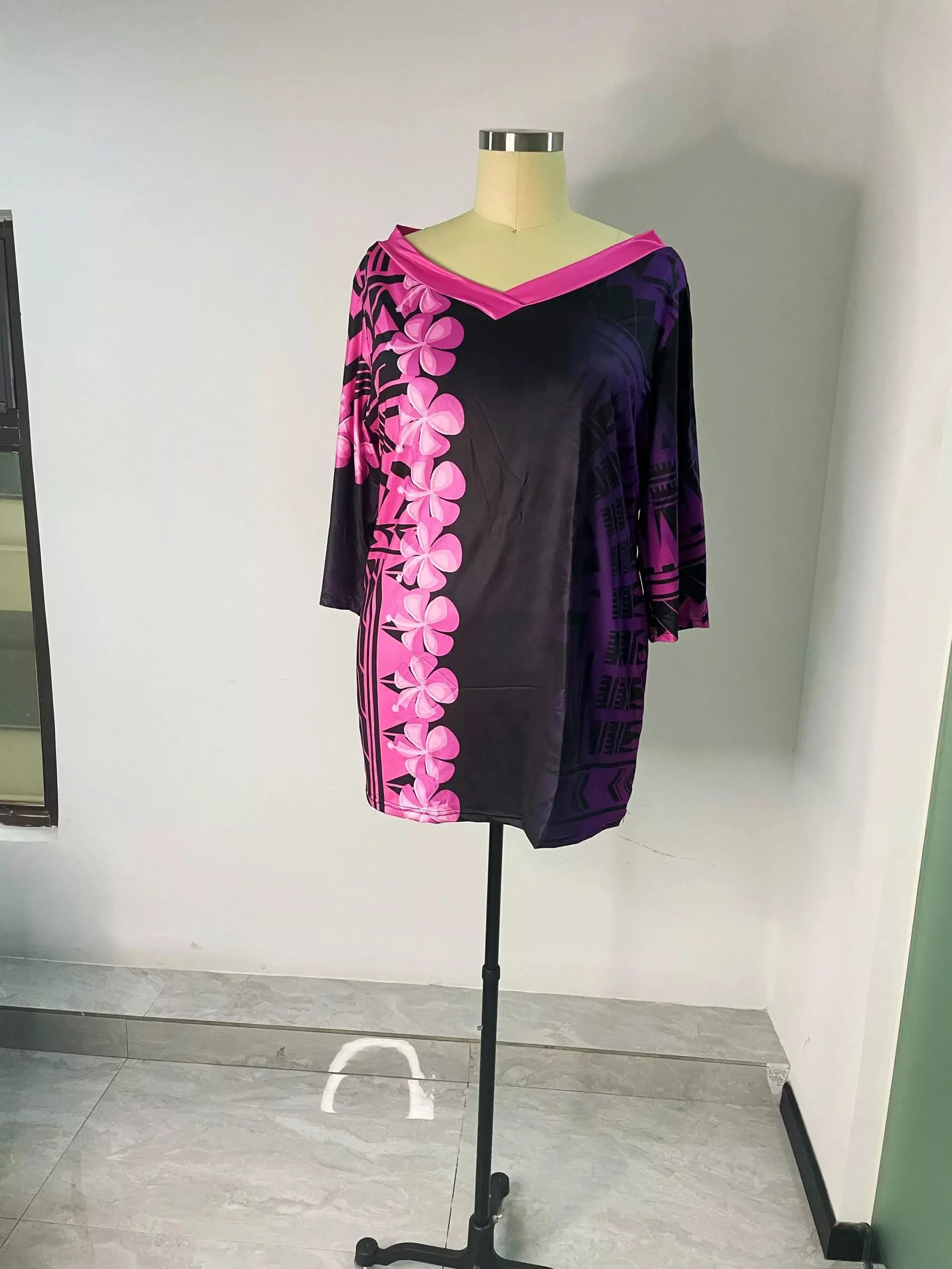 Polynesian Tribal Tapa Pattern Design Samoa Tonga Puletasi Dress V Neck ...