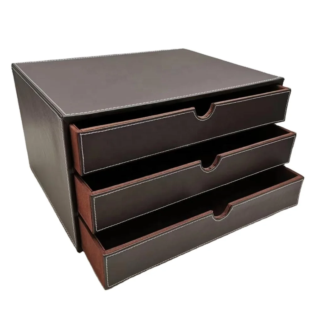 A4 Size File Folder 3-drawer Leather Office Mdf Storage Box File ...