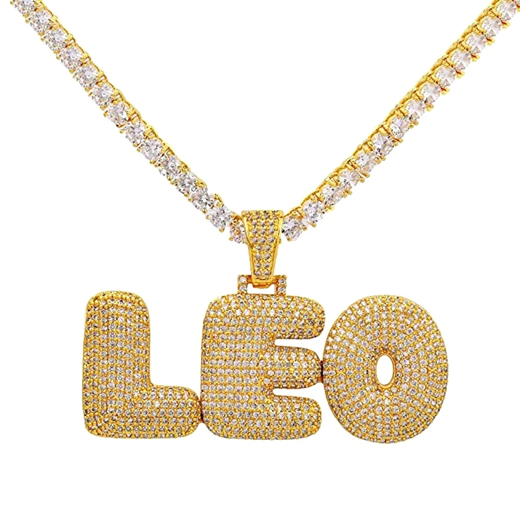 Hip Hop Bling Brass Cz Diamonds Iced Out Custom Bubble Initial Letters ...