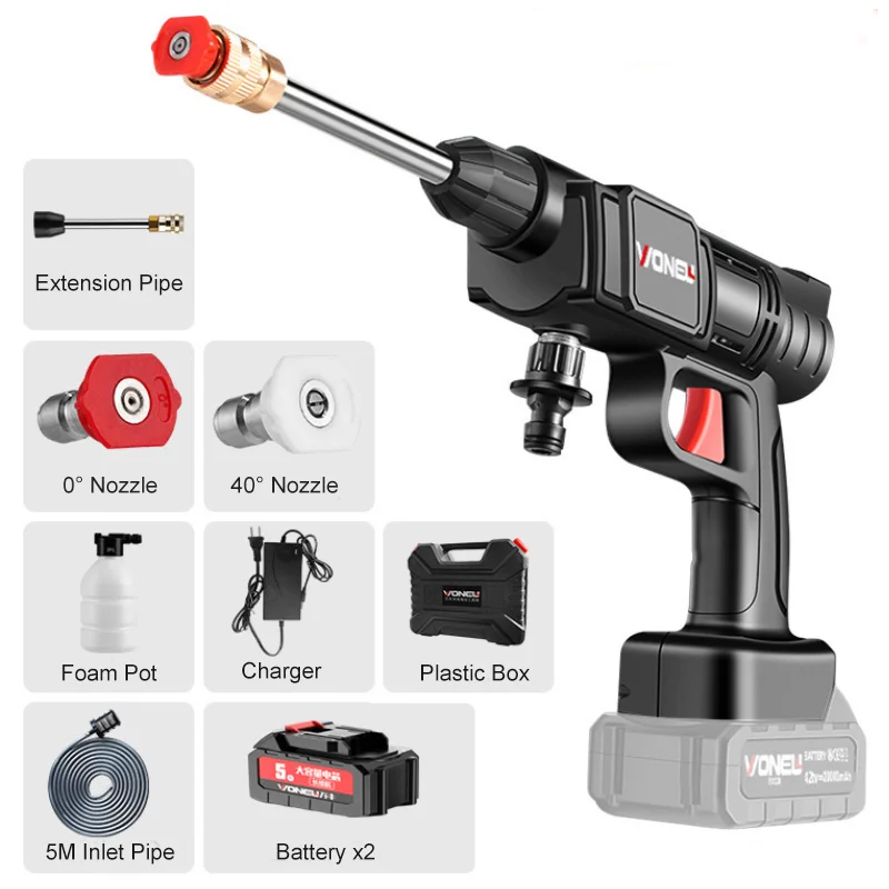 Portable 21V High Pressure Cordless Car Washer Wireless Spray Water Gun ...