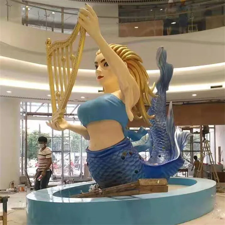 Customized Life-Size Fiberglass Mermaid Statue for Outdoor Art