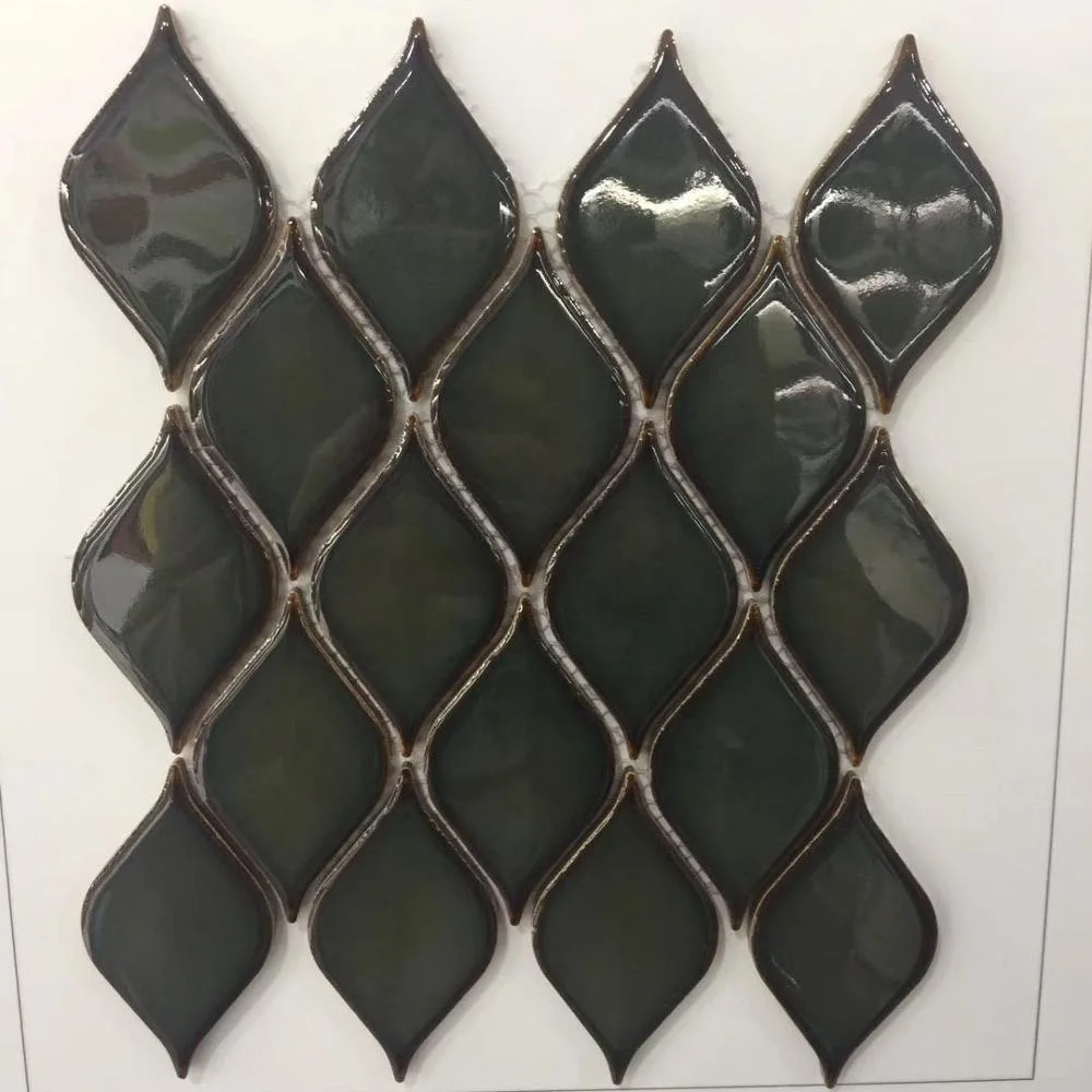 Leaf Shape Glossy Porcelain Mosaic Tiles for Swimming Pools - OEM