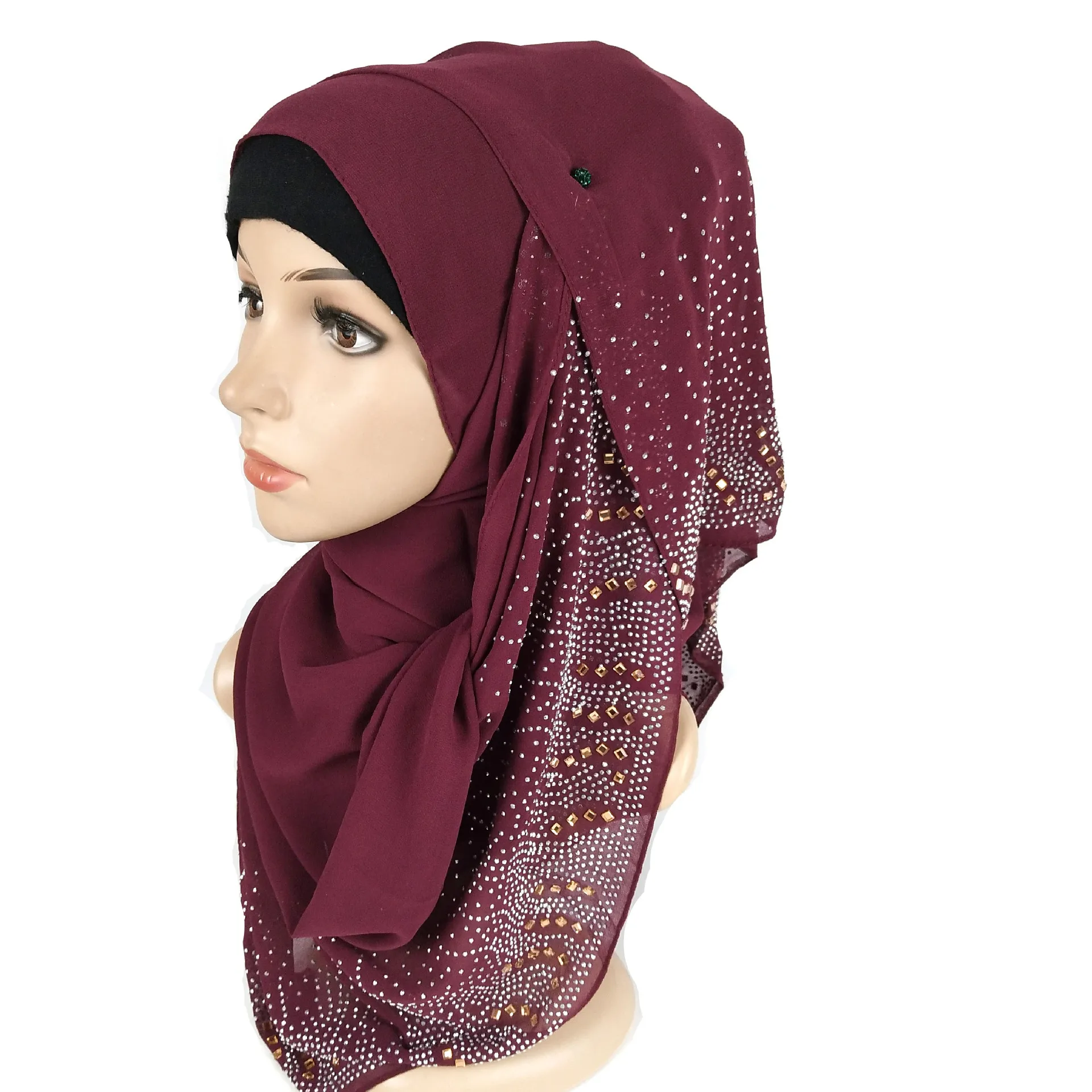 2020 Muslim Strass Hijab Schal Chiffon Diamant Schals Kopftuch ...