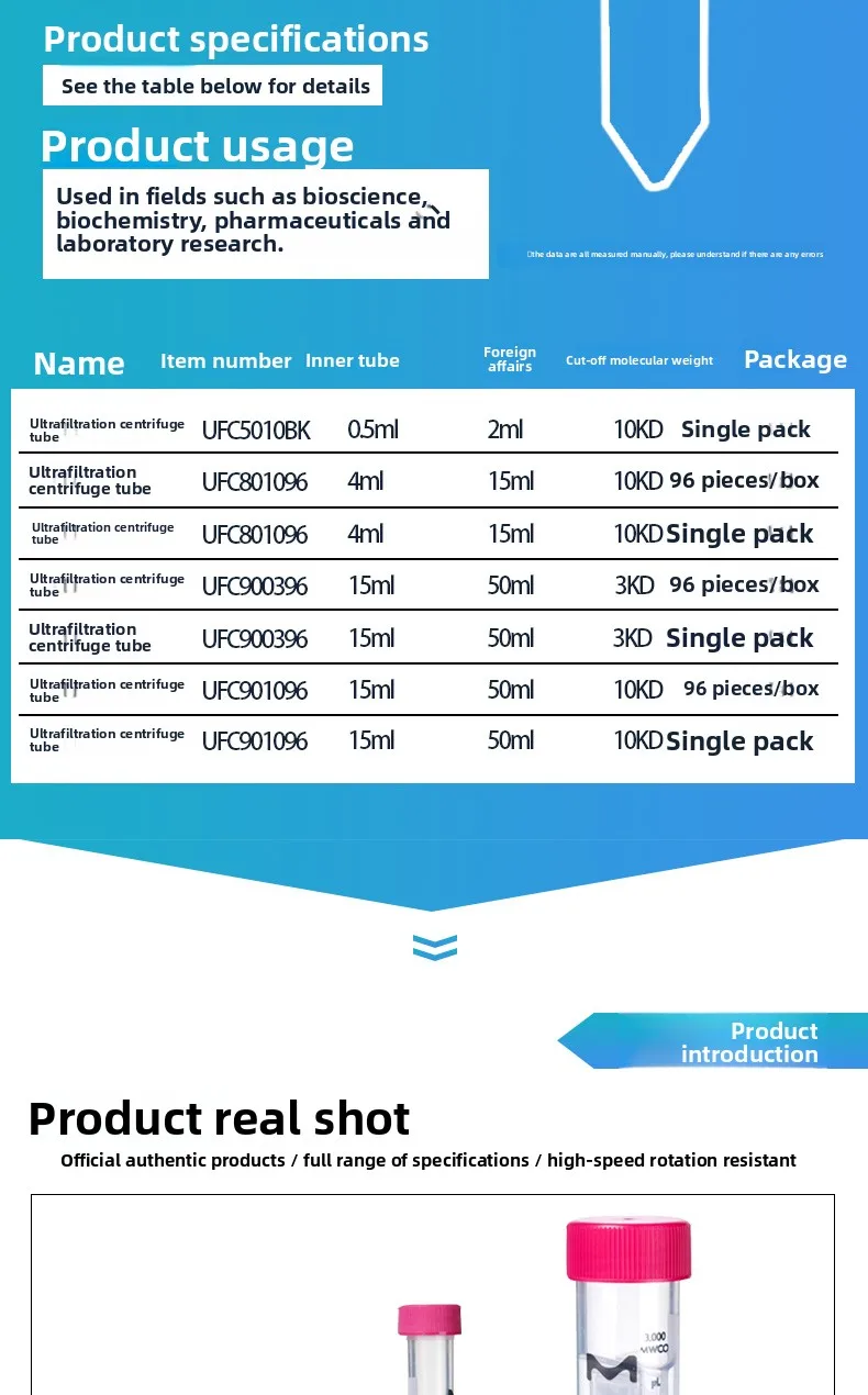 Ultrafiltration for Centrifuge Concentration Tube 0.4/4/15ml Nucleic ...