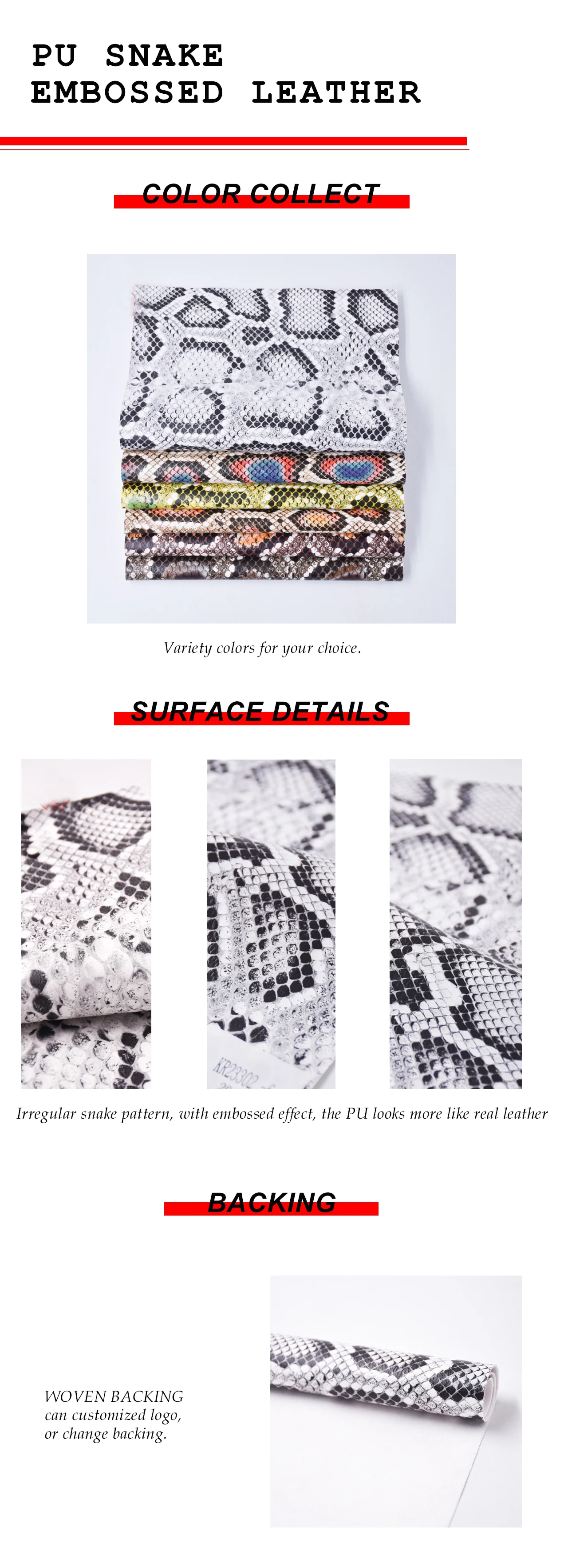 Artificial Leather Realistic Animal Snake Skin Pu Leather Delicate ...