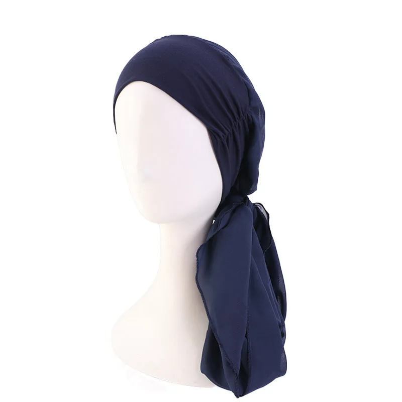 Muslim Women Long Hair Headwraps Cancer Hats Cotton Stretch Bandana