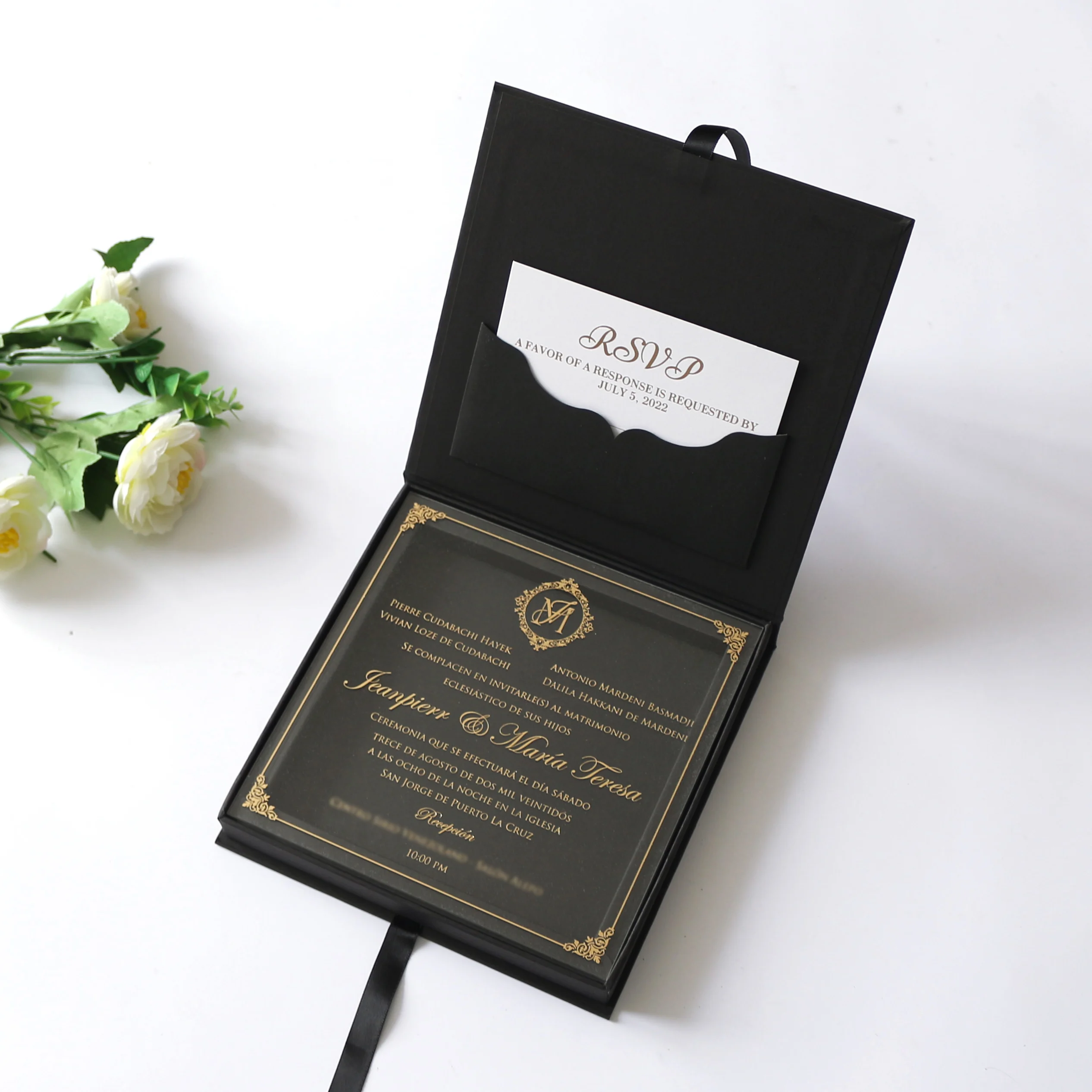 Customized Suede Hardcover Invitation Boxes for Weddings