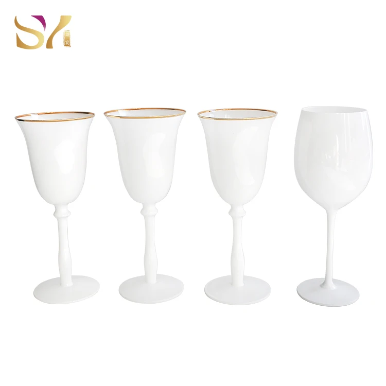 Custom White Long Stem Goblets Gold Rim Glass Wine Stem Glasses For ...
