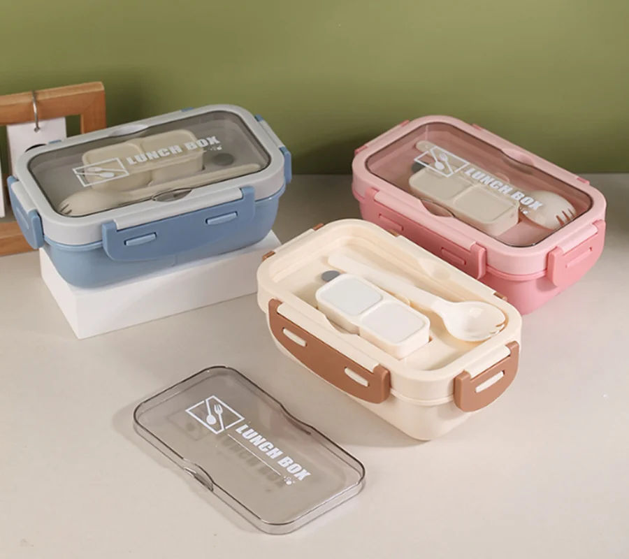 840ml Reusable Plastic Lunch Bento Box with 3 Compartments Partition ...