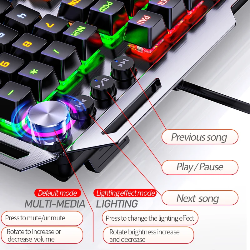 108key Metal Wired Gaming Keyboard with RGB Backlit
