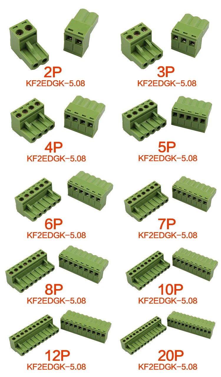Qz 2edgk-5.08 2p 3p 4p 5p 6p 7p 8p 9p 10p 12p 20p 5.08mm Pitch Pluggable Pcb Terminal Block ...