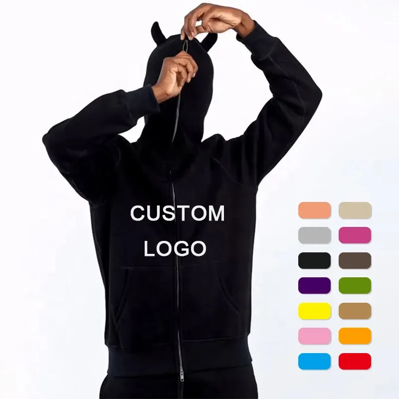 Men Custom Full Face Zip up Hoodie Custom Logo Rhinestone Fullzip Free ...