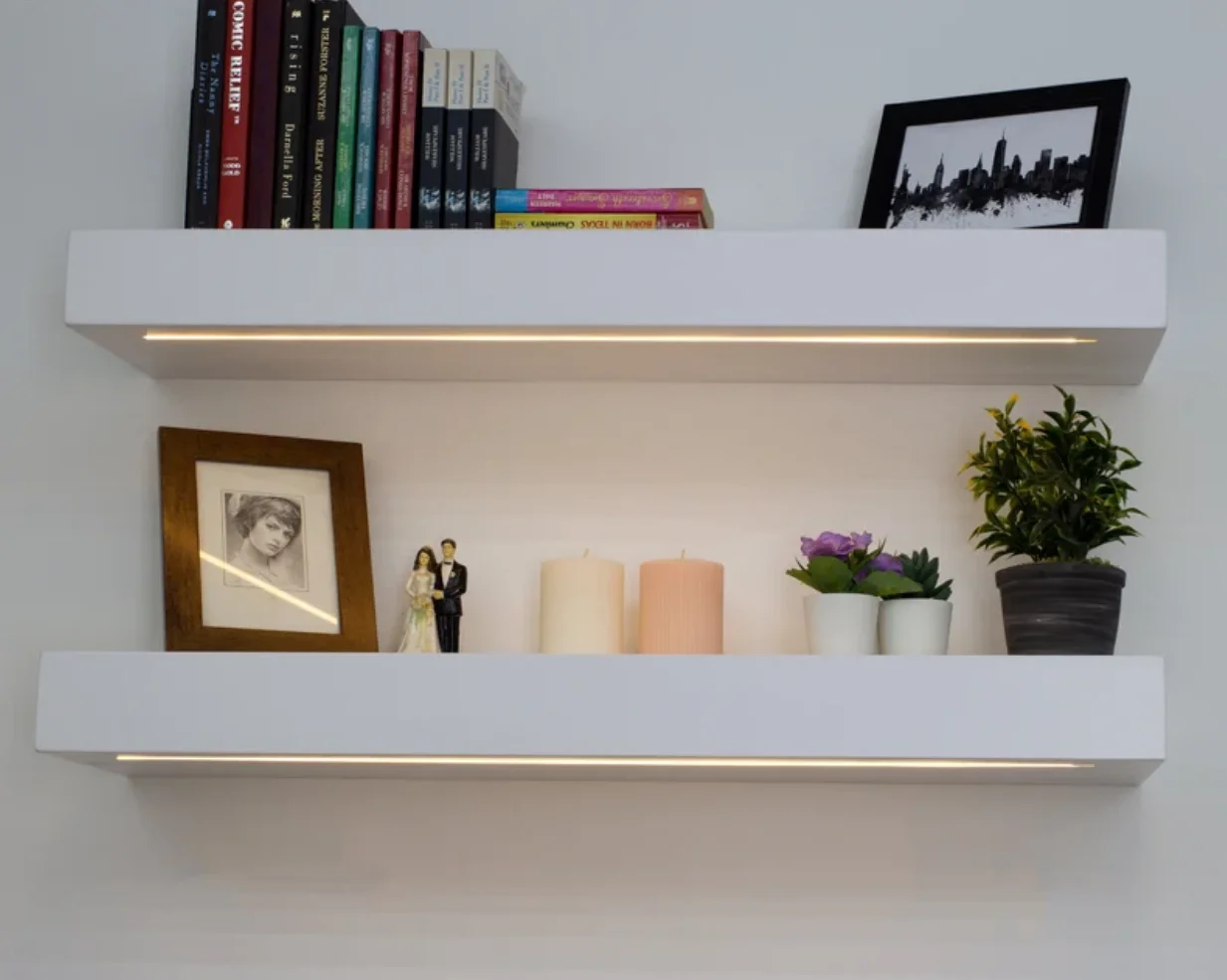 Modern White Floating Shelf Thick Wall Shelf with Led Light Strip ...
