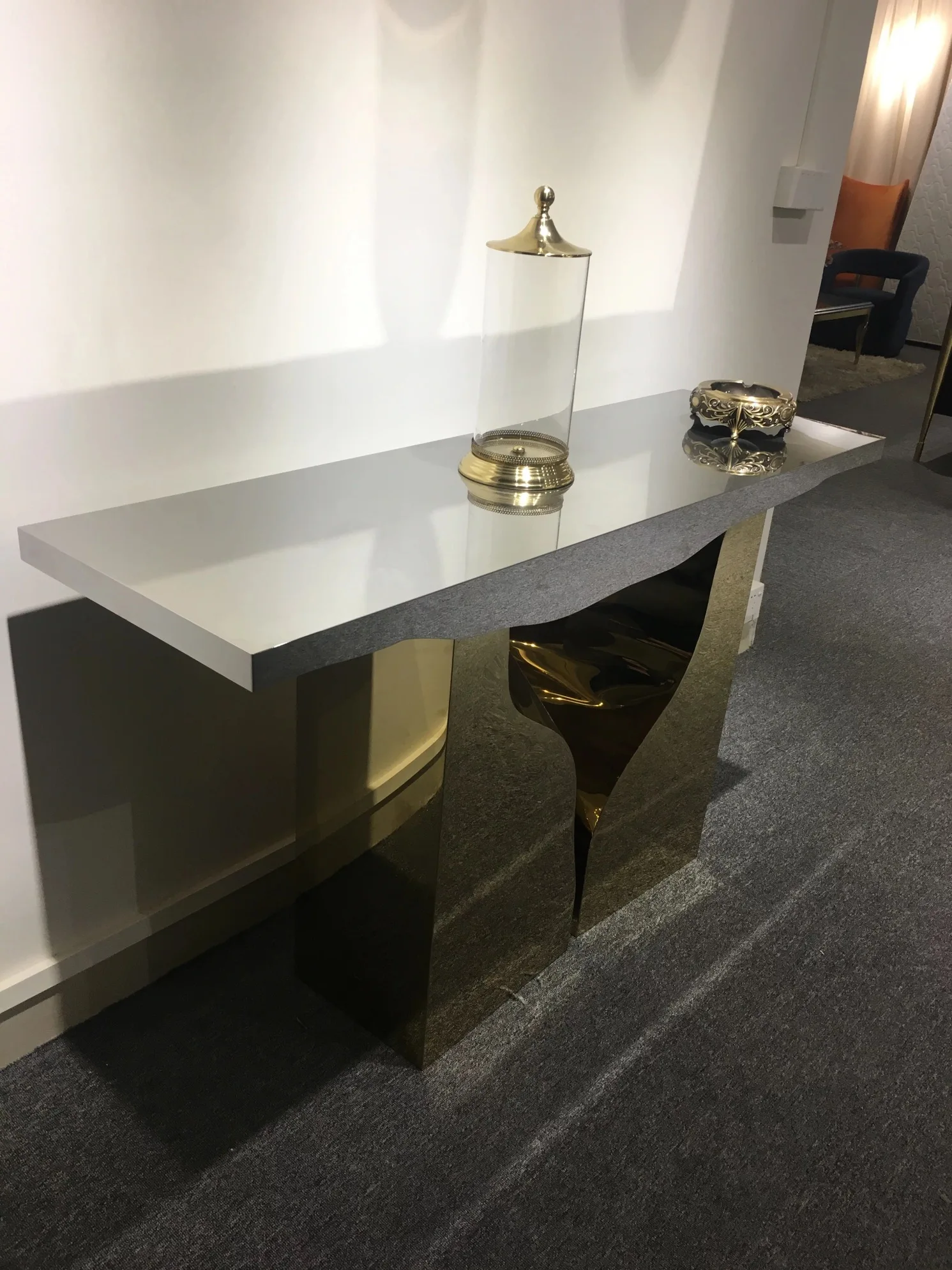 Shop Our Luxury Hotel Lobby Hallway Table - Modern White Gold Console Table