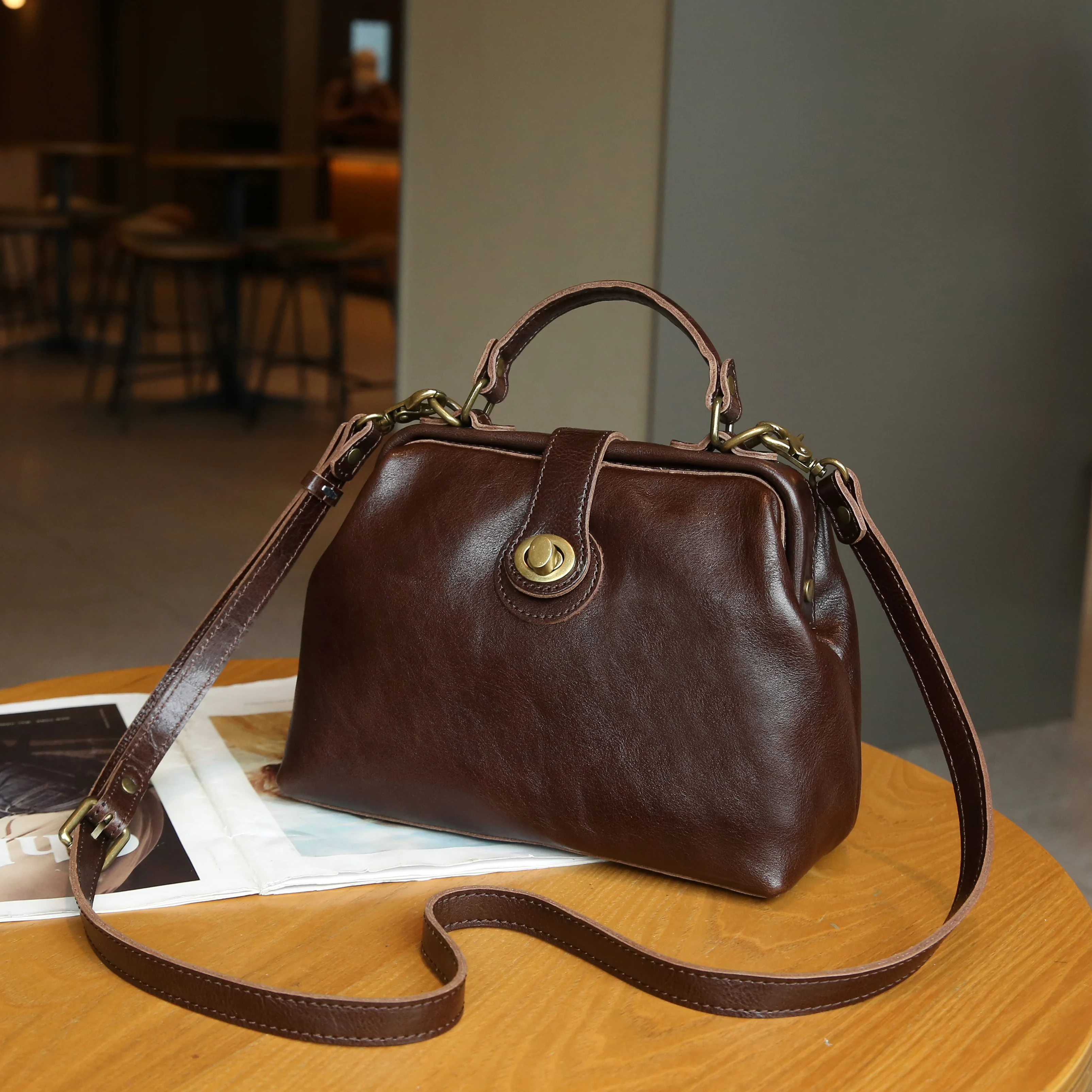 Causal Genuine Leather Women Bucket Bag Women Make Up Box Shoulder Bag New Style Real Cow ...