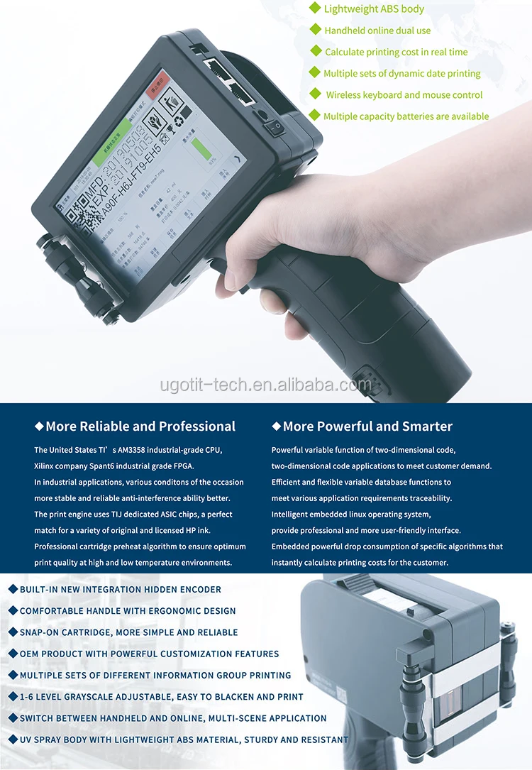 Self-cleaning Handheld Inkjet Coding Machine Continuous Batch Code Bottle Inkjet Printer For ...