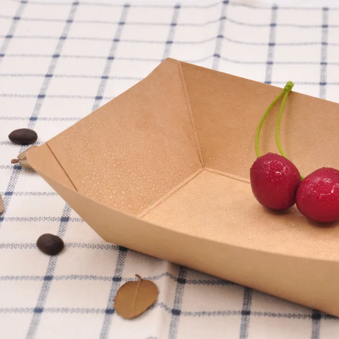 Custom Boat Shaped French Fry Fried Chicken Brown Kraft Paper Take Away ...