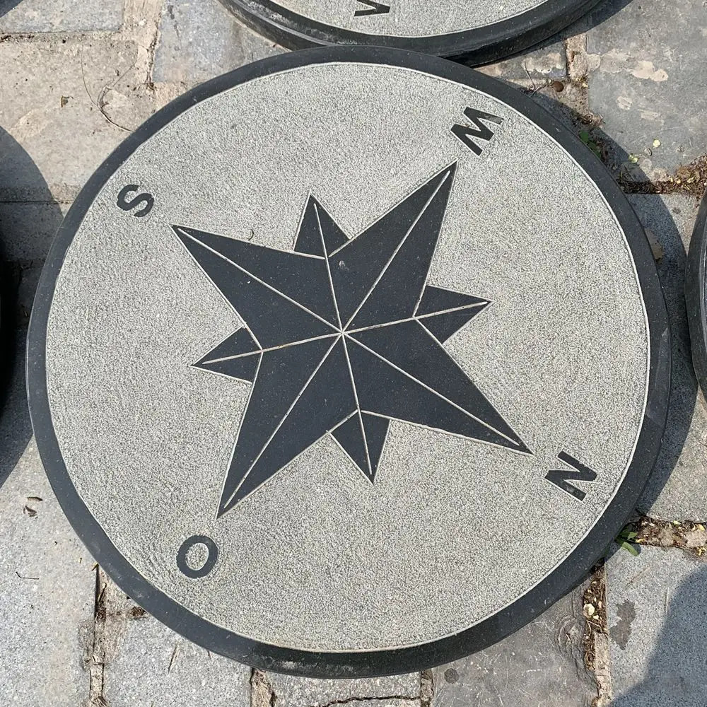 Carved Slab Black Granite Compass Stepping Stone Pavers