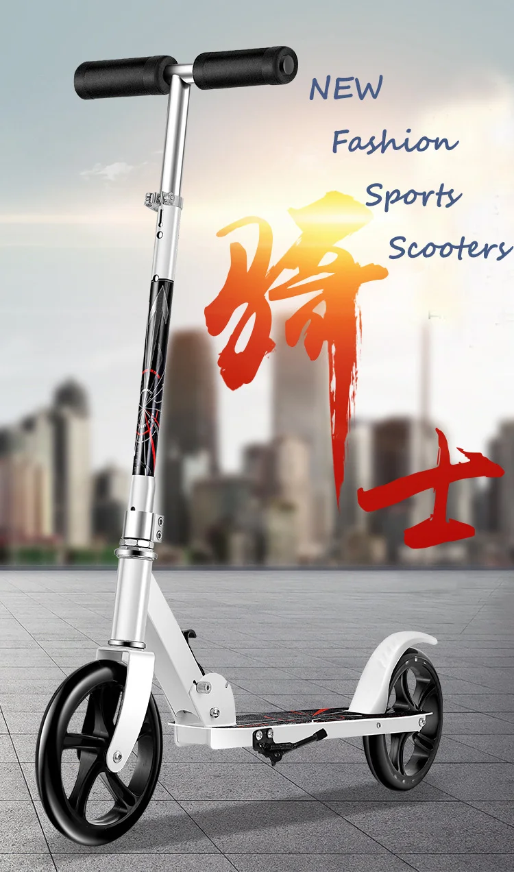 2 Big Wheels Fast Foot Pedal Kick Scooters Folding Adult Kick Scooter ...