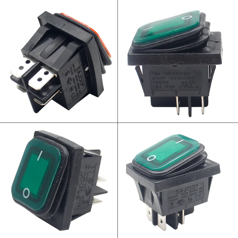 Rleil 250v 16a T100/55 Waterproof Green Illuminated Rocker Switches For ...