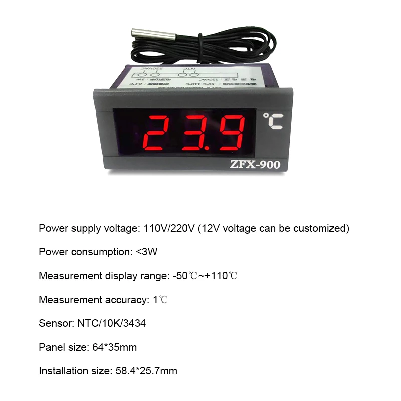 Zfx-900 Embedded Temperature Meter Refrigerator Freezer Digital Temperature Display Panel ...