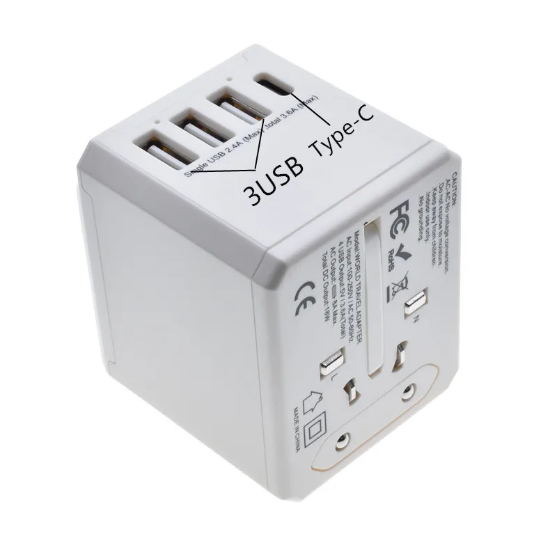Universal Plug Adapter With 3* Usb A Ports And 1* Usb Type C Port ...