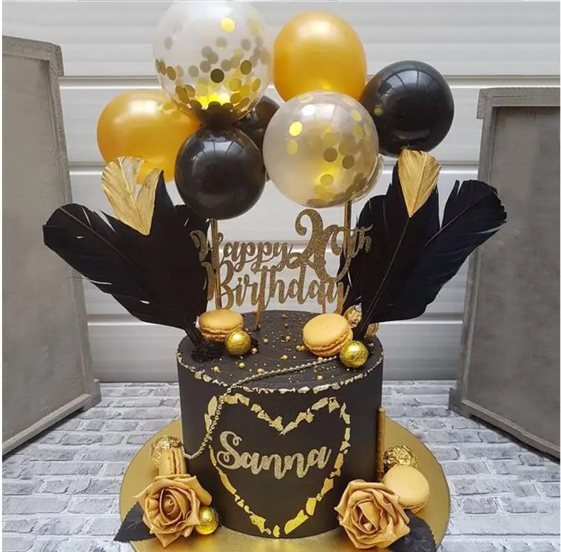 골드 케이크 토퍼 생일 축하 색종이 풍선 케이크 토퍼 컵케익 토퍼 생일 케이크 장식 용품