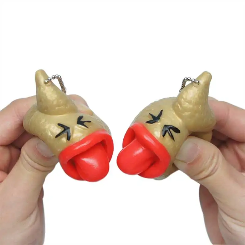 Poop Keychain Pop Out Tongues Novelty Gag Poo Farting Rubber Figurine ...