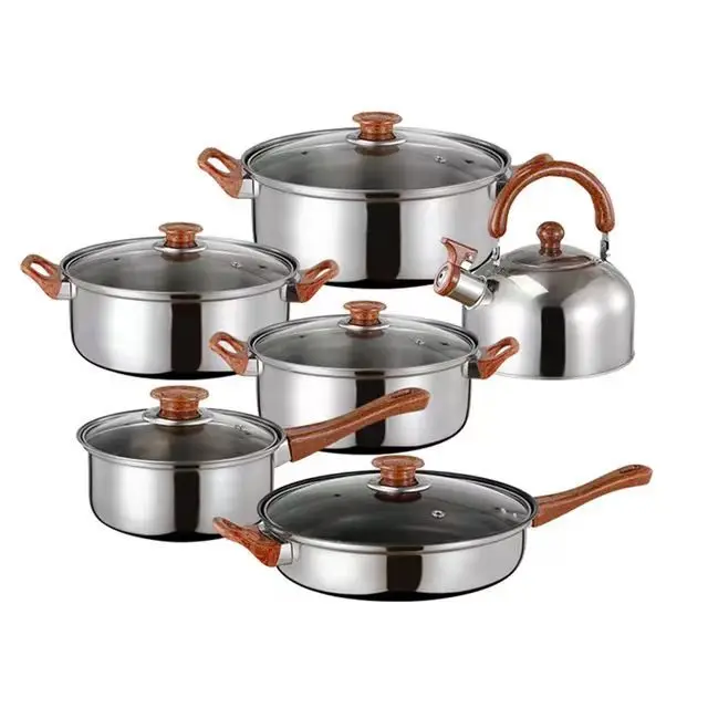 12pcs Cooking Pot Kitchenware Stainless Steel Casserole Nonstick ...