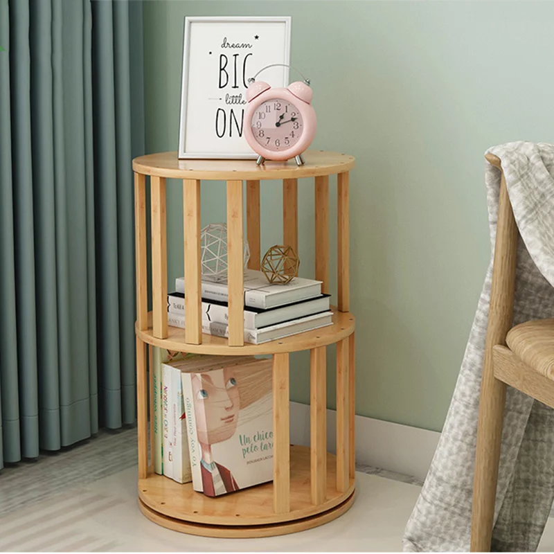 Modern Luxury Book Shelf Round Bamboo Bookshelves Furniture Display 360 ...