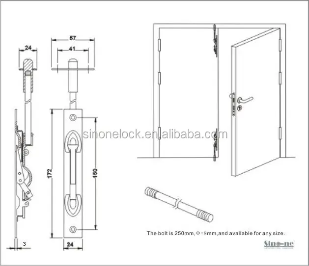 Euro Flush Bolt Stainless Steel 304 Fire Rated Door Bolt