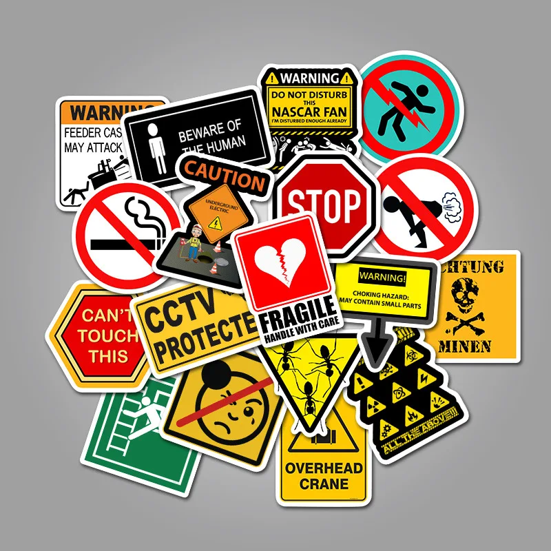 50 Pcs Warning Sticker Danger Banning Signs Reminder Waterproof Decal ...