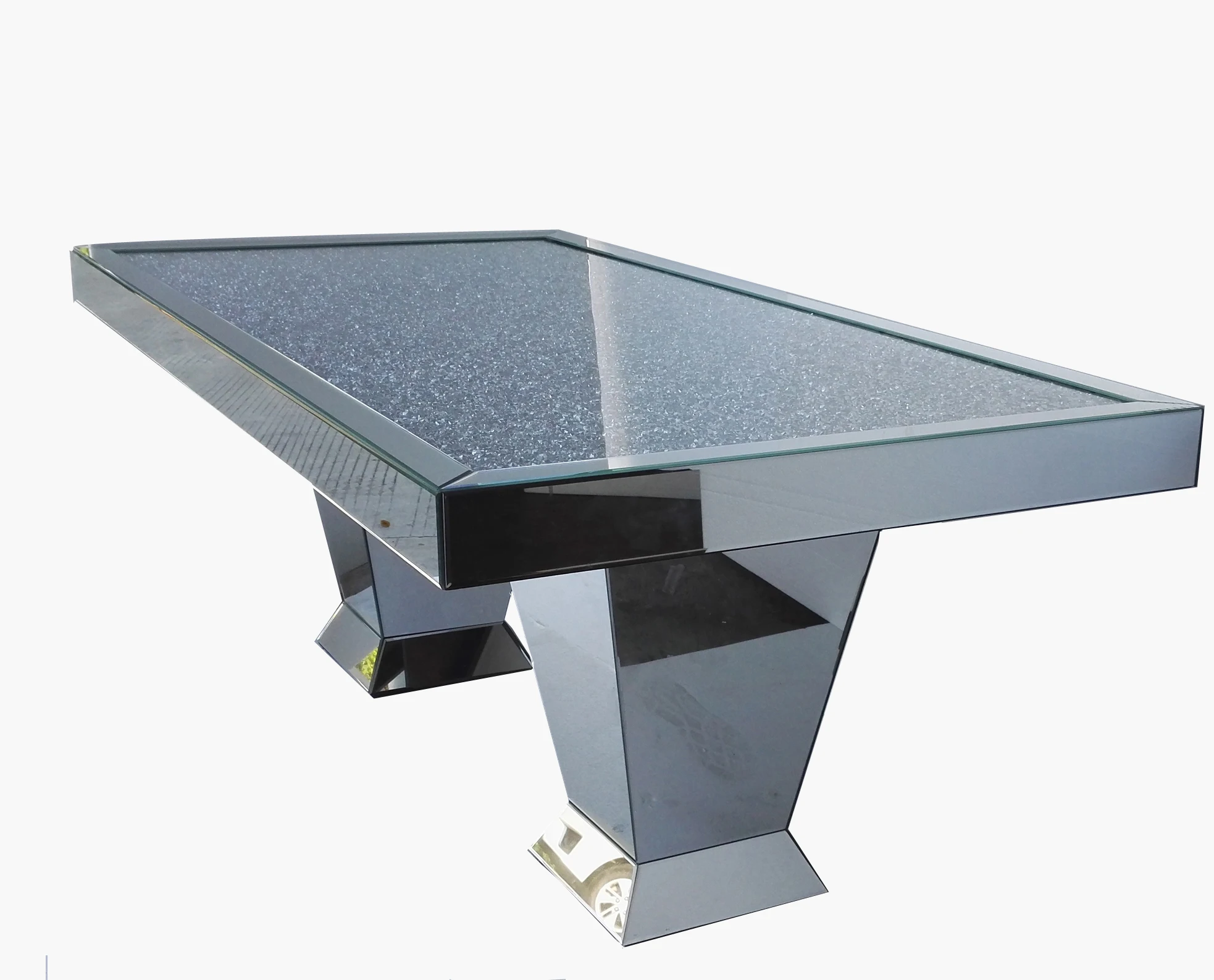 Modern Luxury Sparkly Silver Mirrored Shinny Crushed Diamond Glass Top ...