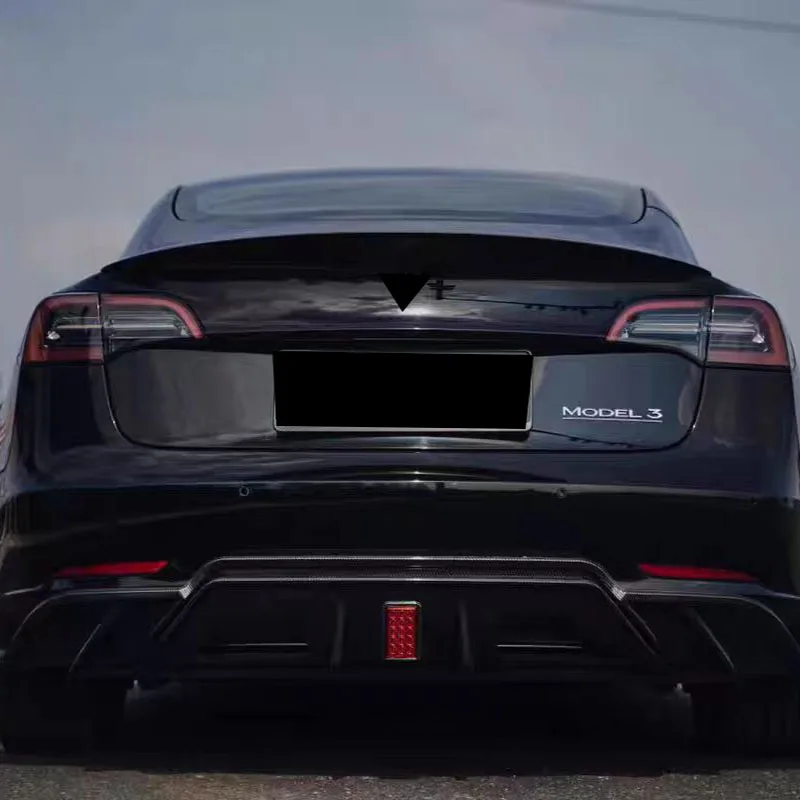 Full Dry Carbon Fiber Front Lip Rear Diffuser For Tesla Model 3 Bodykit ...