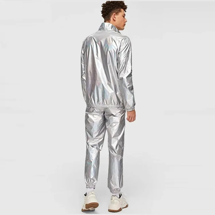 Custom Mens Reflective Tracksuits Zip Arm Pocket Glitter Holographic ...