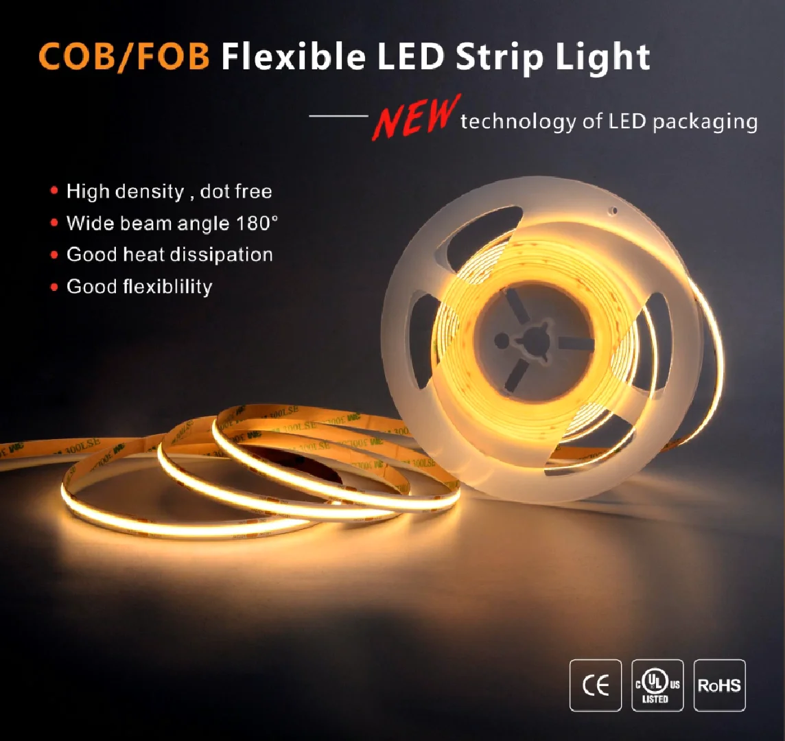 Flexible Cob Led Light Strip 12v 24v 336 480 Cri80 Cri90 Cri95 Dot Free Fcob White Warm White ...