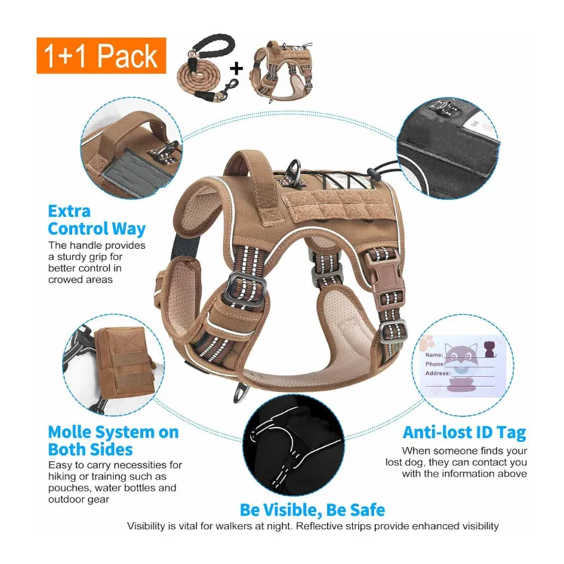 Heavy Duty Tactical Dog Harness for Large Dogs, No Pull Adjustable ...