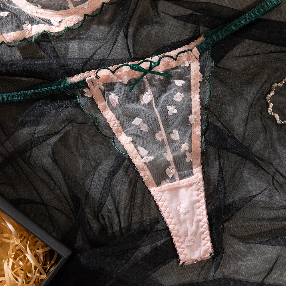 Women's Sexy Cross-Border Bra Set Card Embroidery Transparent Lace Low ...