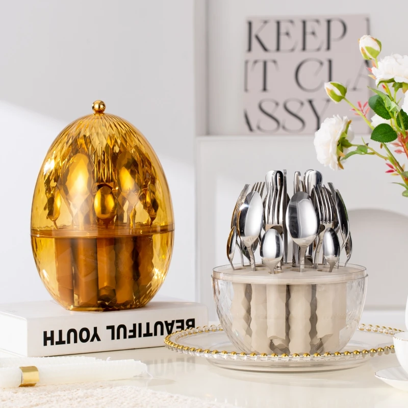 24 Piece Gold Cutlery Set for 6 - Rose Gold, Black & Silver Stainless ...