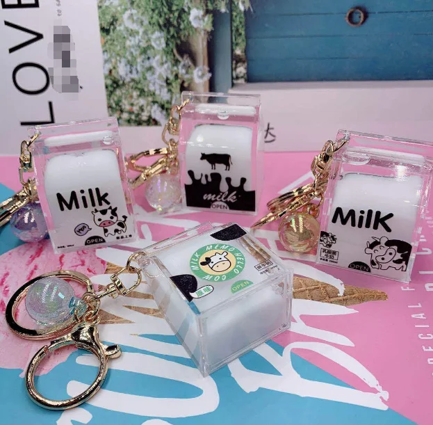 Hot Sale Mini Milk Box Keychain Into Oil Quicksand Floating Bottle Milk ...