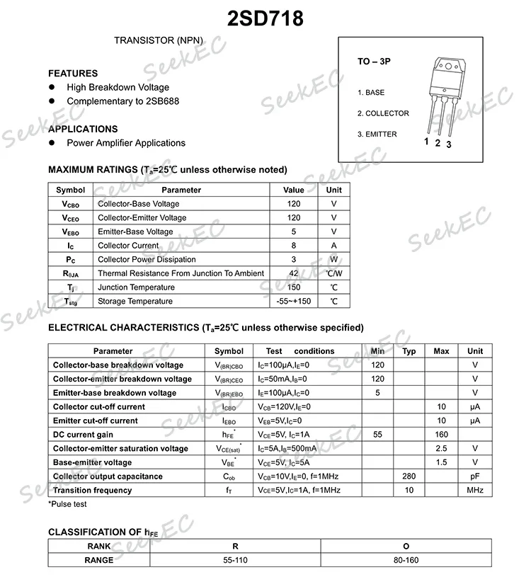 Amplificador de potência 2sb688 2sd718 b688 d718 to3p op amp b688/d718 ...
